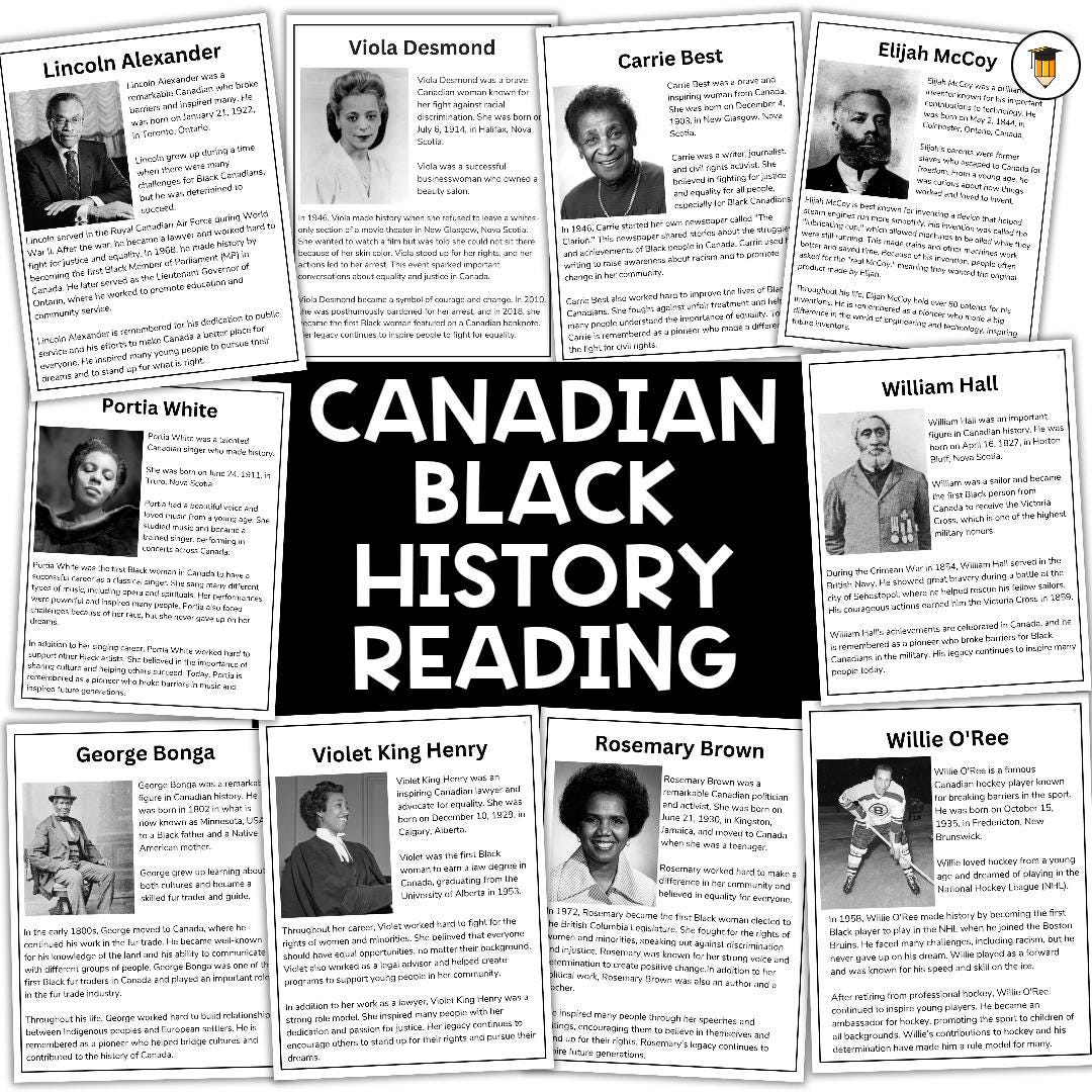 20 CANADIAN Black History Reading Comprehension | Posters | Bulletin ...