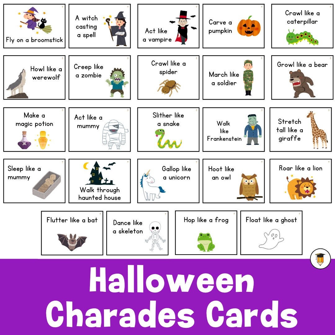 Halloween Charades | Halloween Task Cards | Toddler Preschool | Drama ...