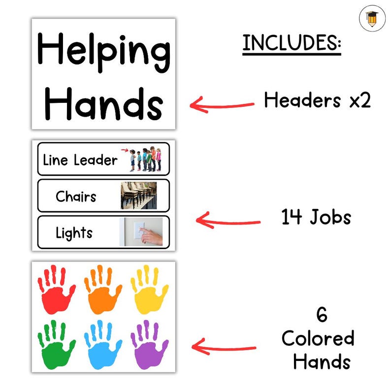 HELPING HANDS Classroom Jobs | Classroom Visual Task Card | Classroom ...