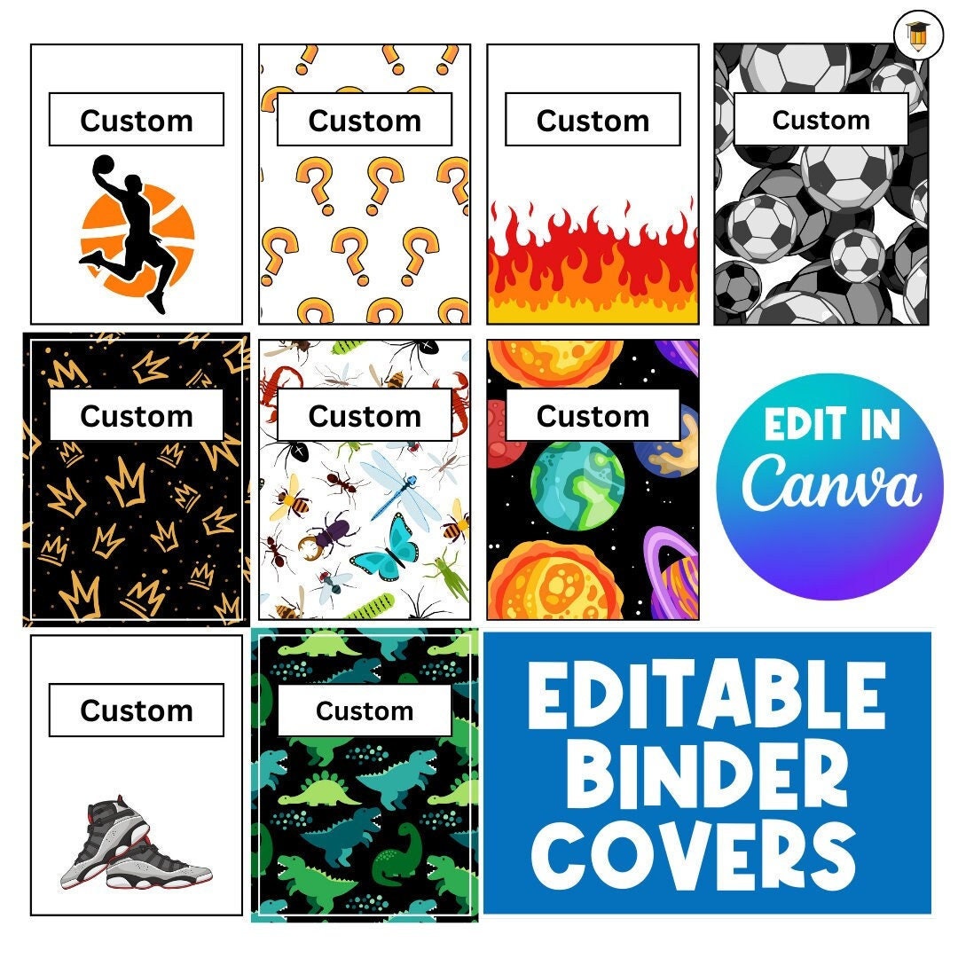 100 EDITABLE COVERS | Binder Cover for Kids | Back to School Printables ...