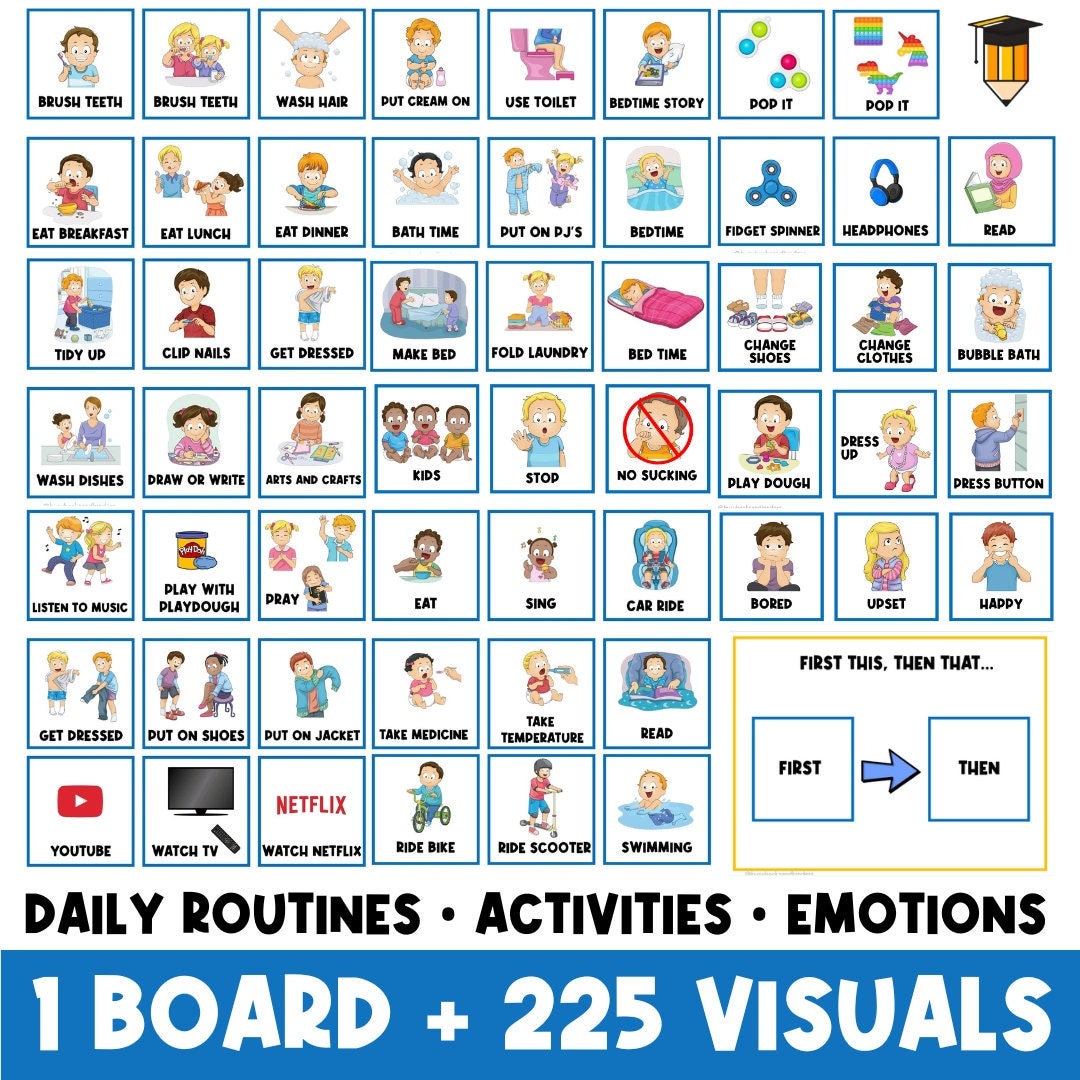 1 BOARD + 225 CARDS | First Then Board | Visual Aid | Schedule ...