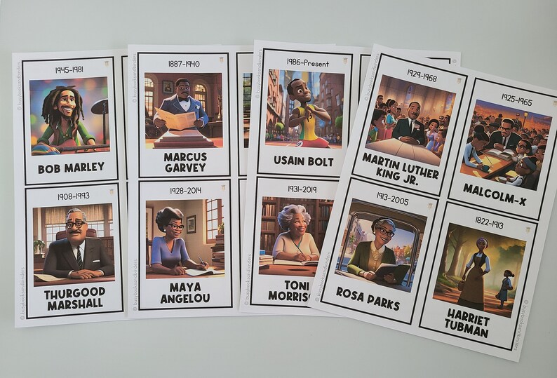 16 CARTOON Black History Flashcards | Bulletin Board Display | Black ...