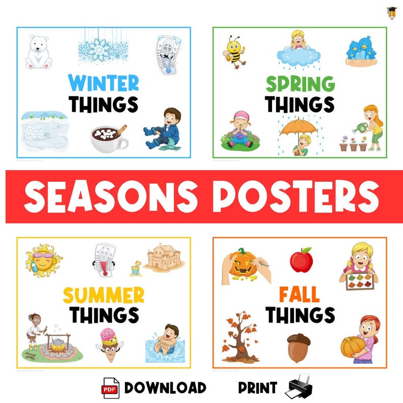 FOUR SEASONS Classroom Posters Printable Signs Decor - Etsy