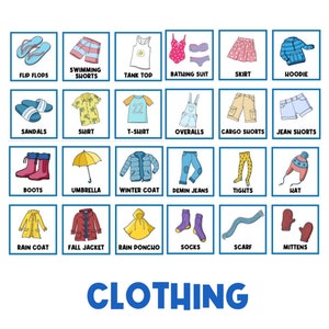 51 CLOTHING PICTURE CARDS | Clothes | Visual Aid Schedule | Choice ...