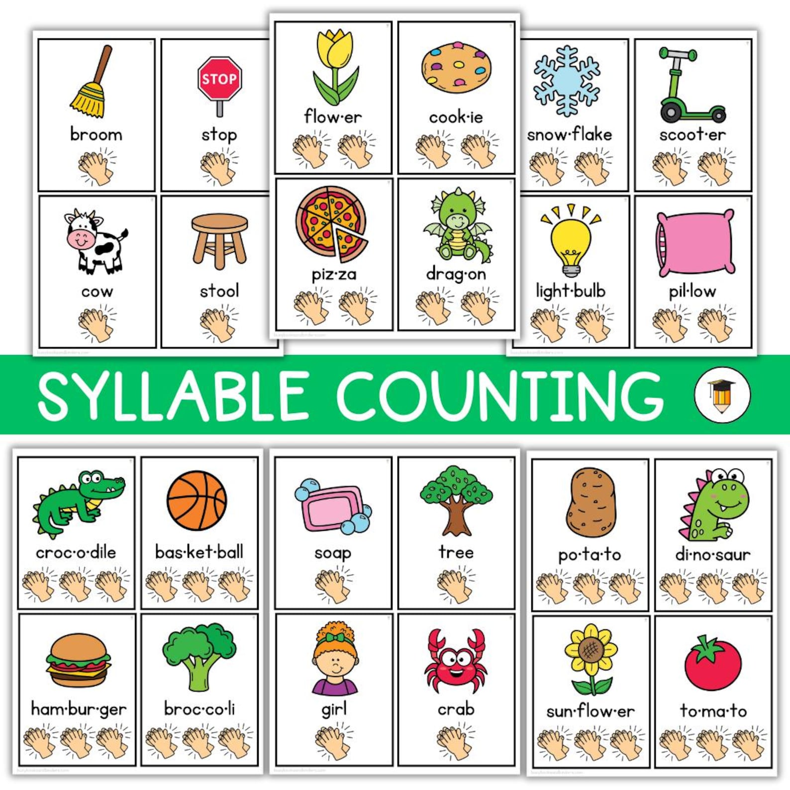 72 Syllables Flashcards | Kindergarten Preschool Counting | Flashcards ...