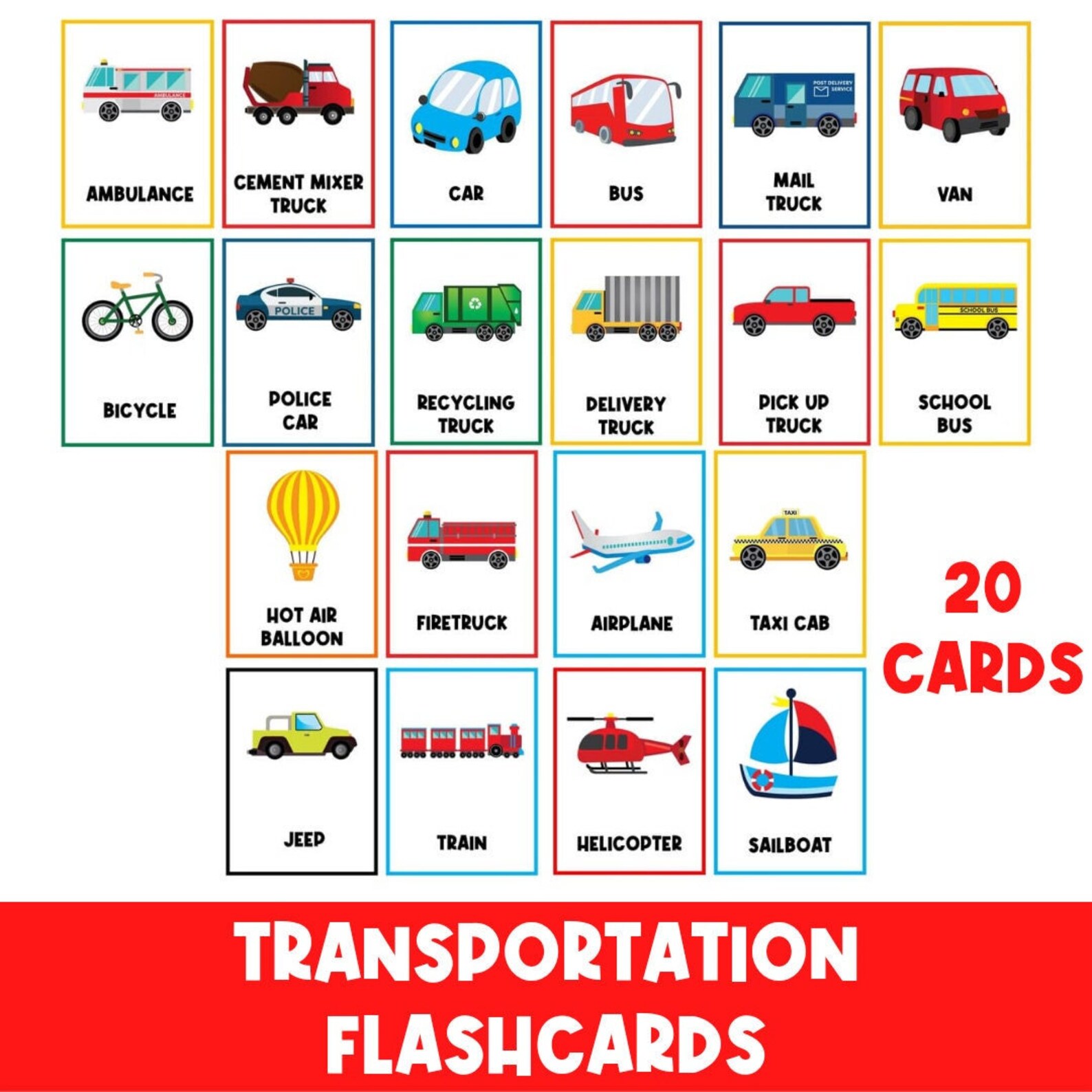 Transportation Flashcards | Vehicles | Trucks | Cars | Flashcards for ...