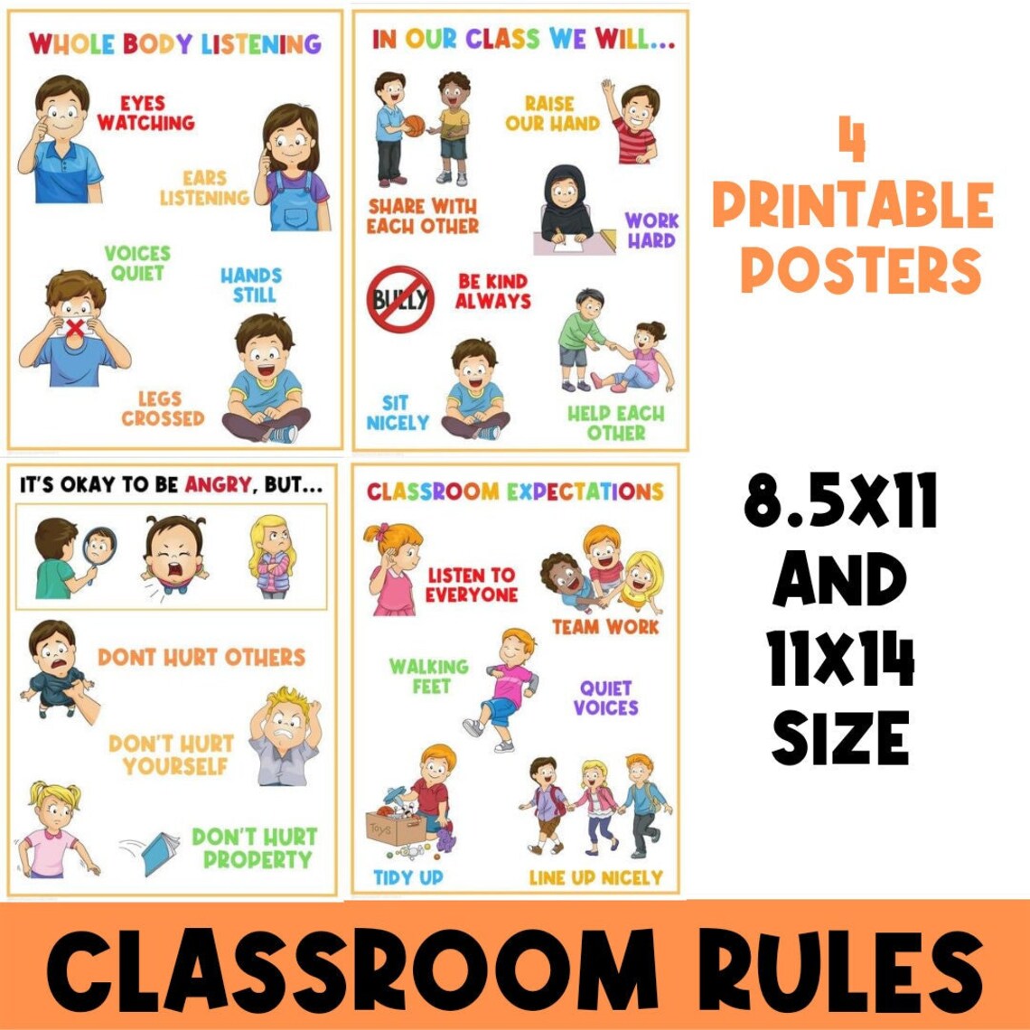 Classroom Rules Whole Body Listening Classroom Poster - Etsy