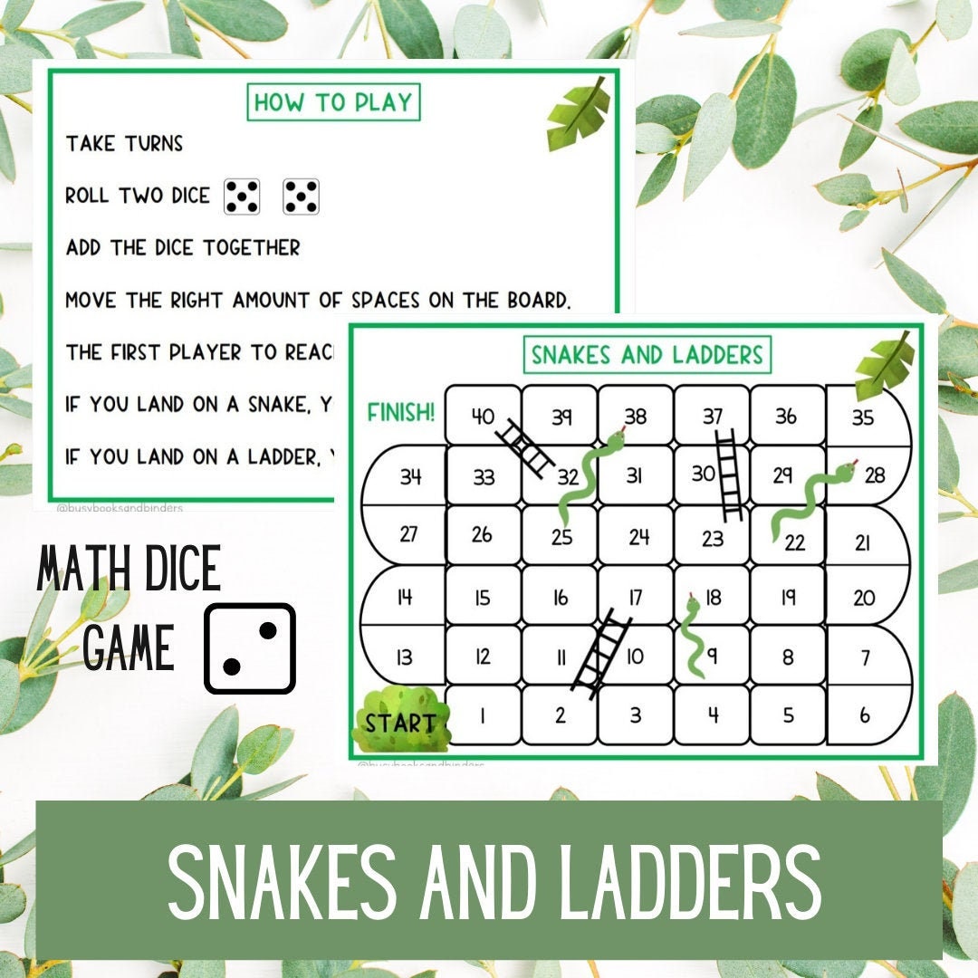 Snakes and Ladders | Printable Games for Kids | Math Worksheet | Math ...