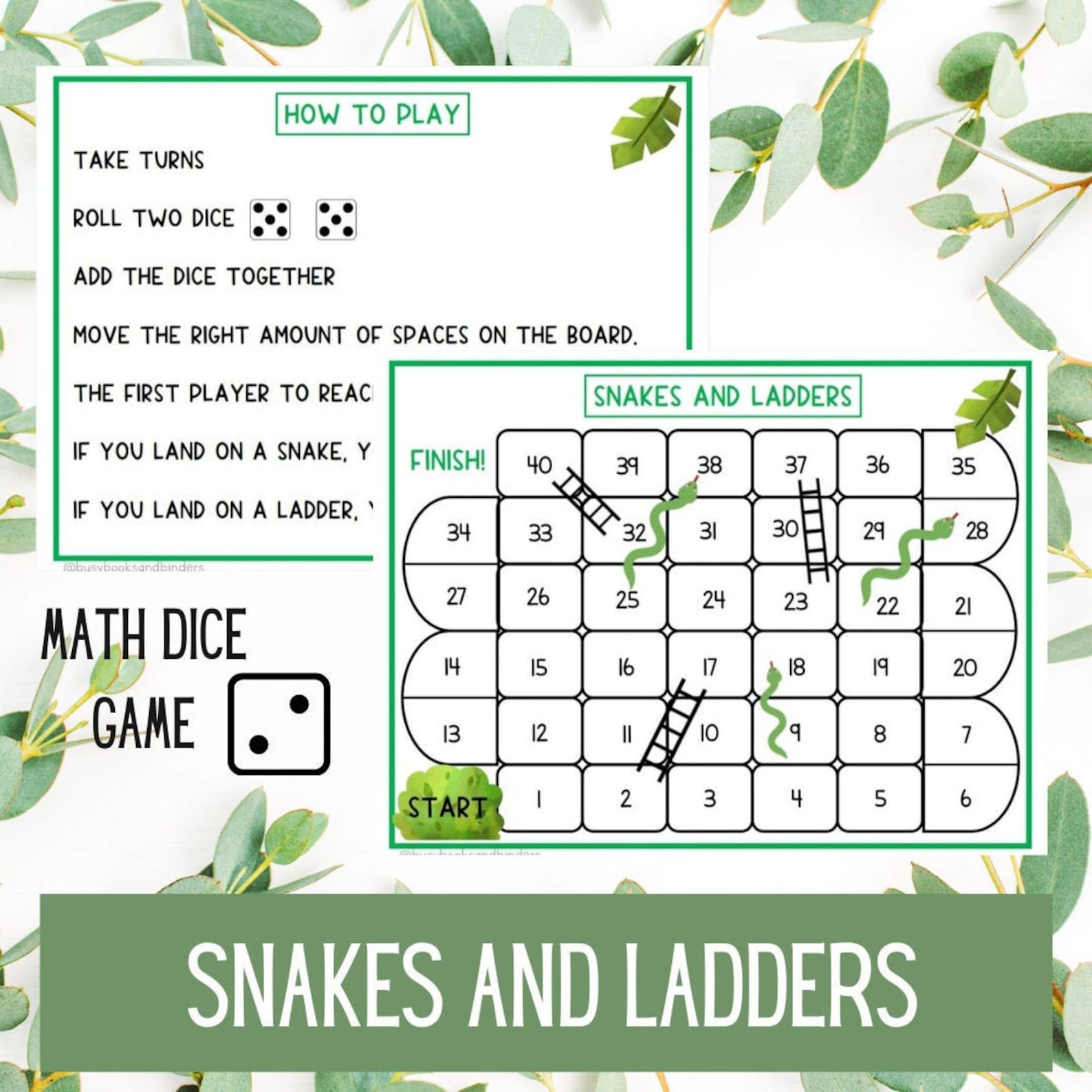 Snakes and Ladders Printable Games for Kids Math Worksheet | Etsy