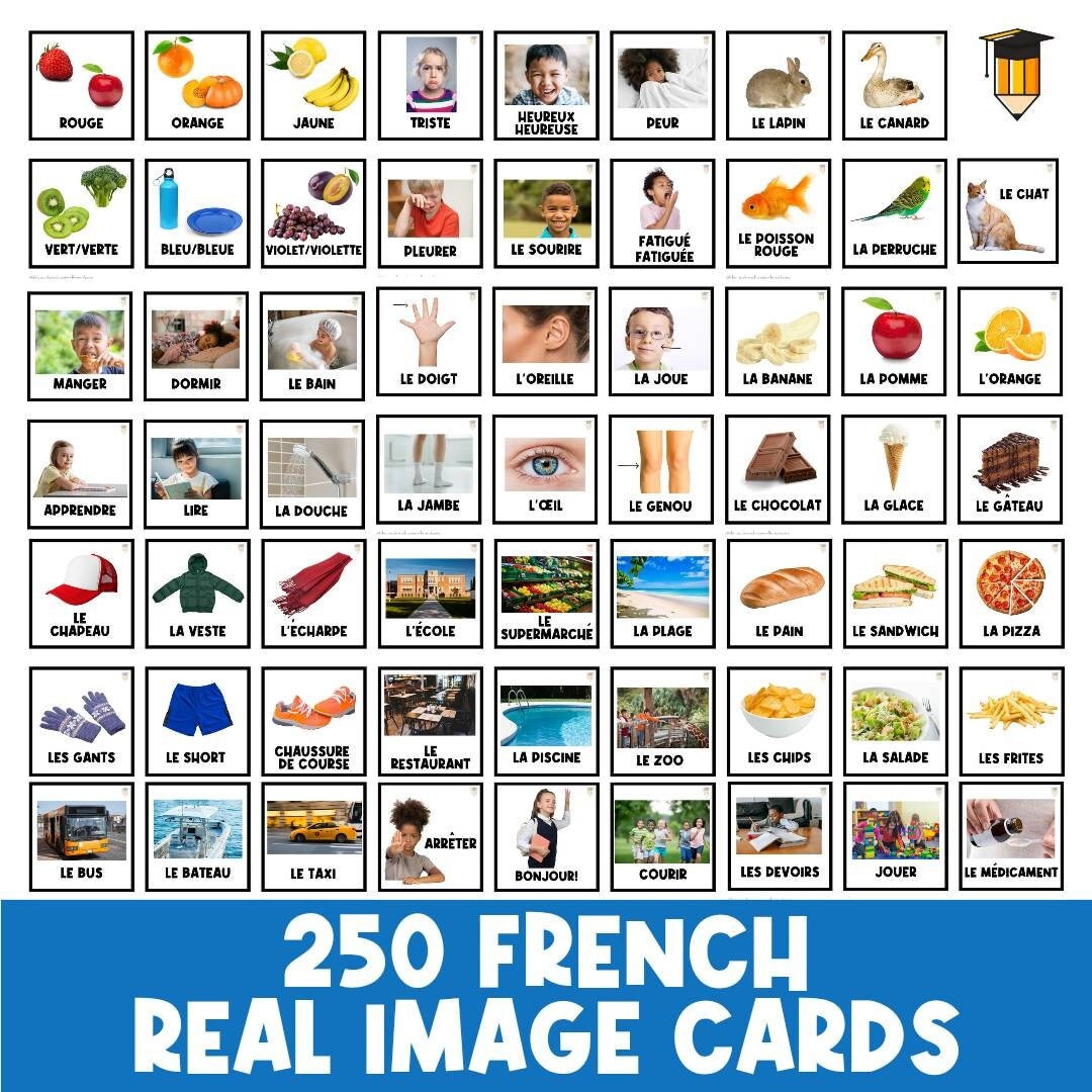 PHYSICAL COPY: 250 FRENCH | Picture Cards | First Then Board | Visual ...