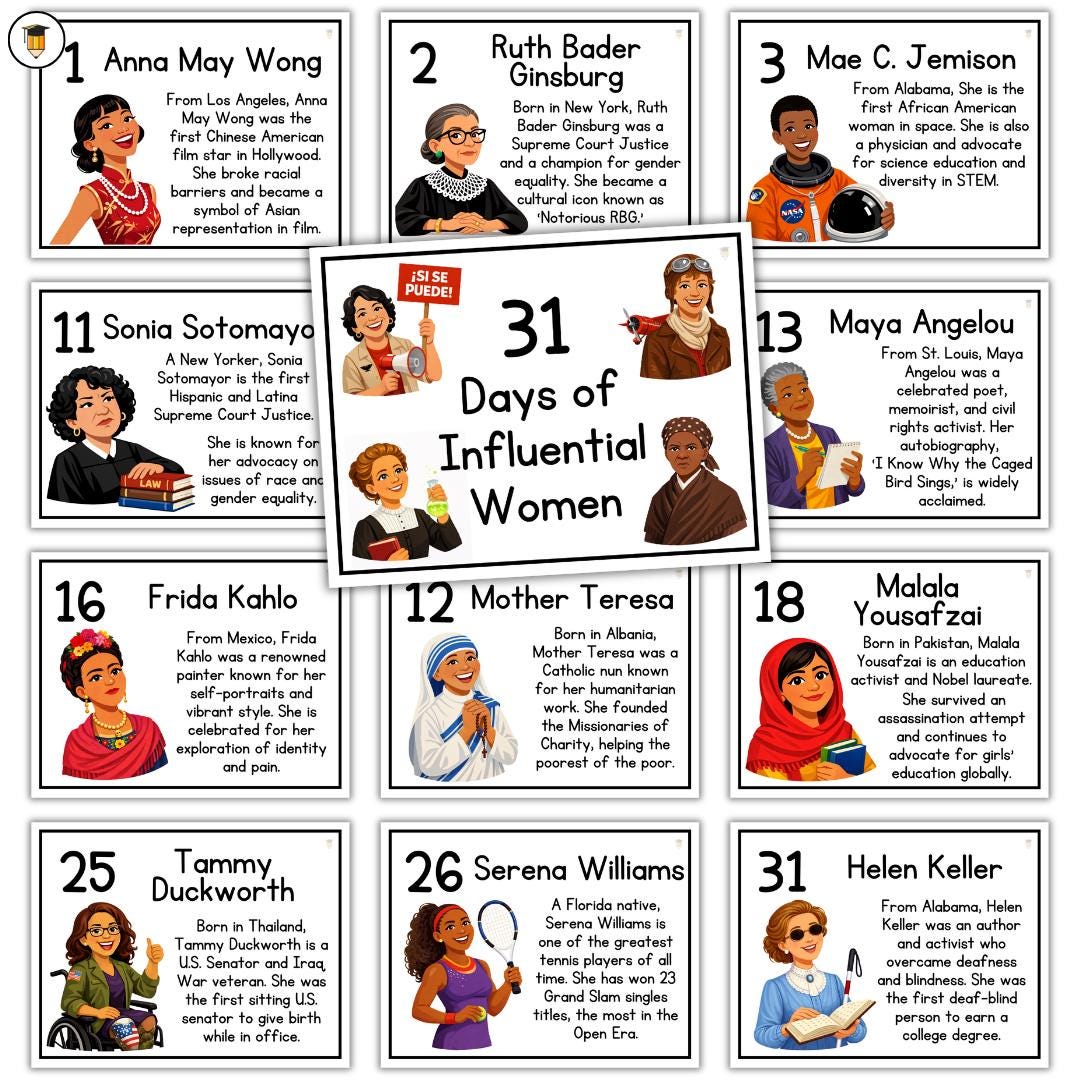 31 Days of Women's History Month | Calendar | Bulletin Board Display ...