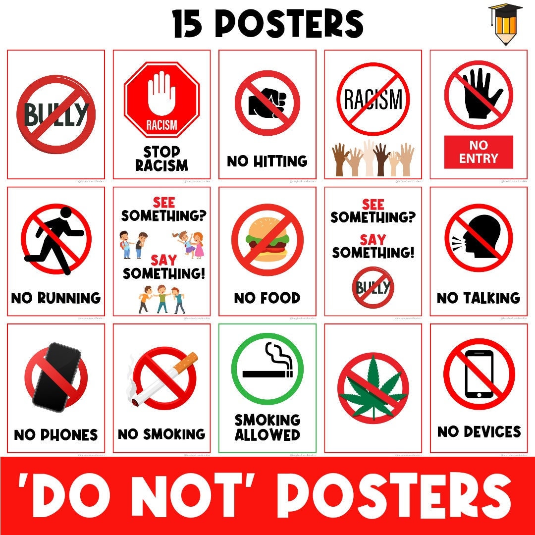 DO NOT SIGNS | Anti-bullying Poster Signs | Decor | Visual | Printable ...