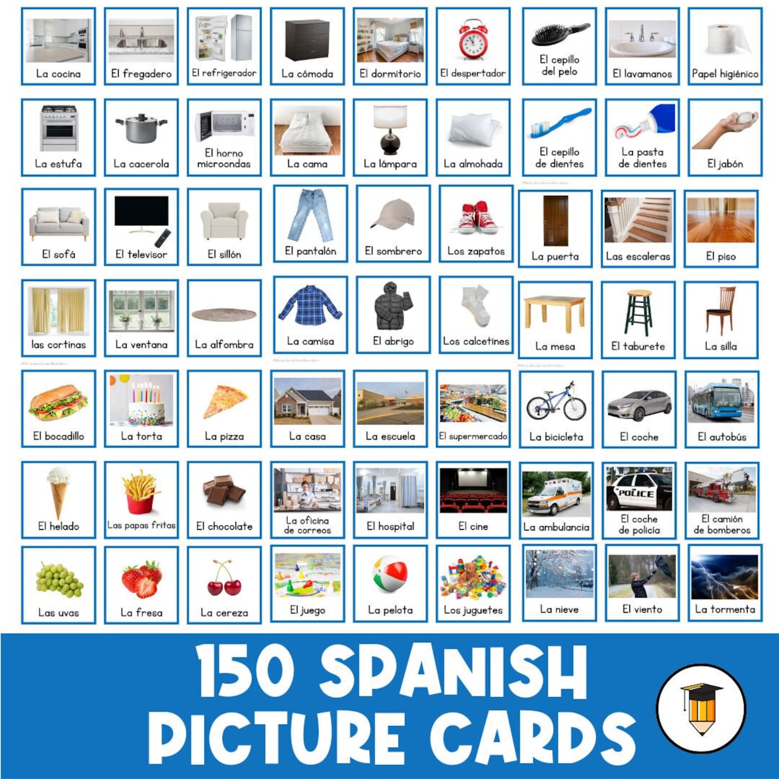 Spanish Vocabulary | Visual Aid | Flashcards | Objects | Task Card ...