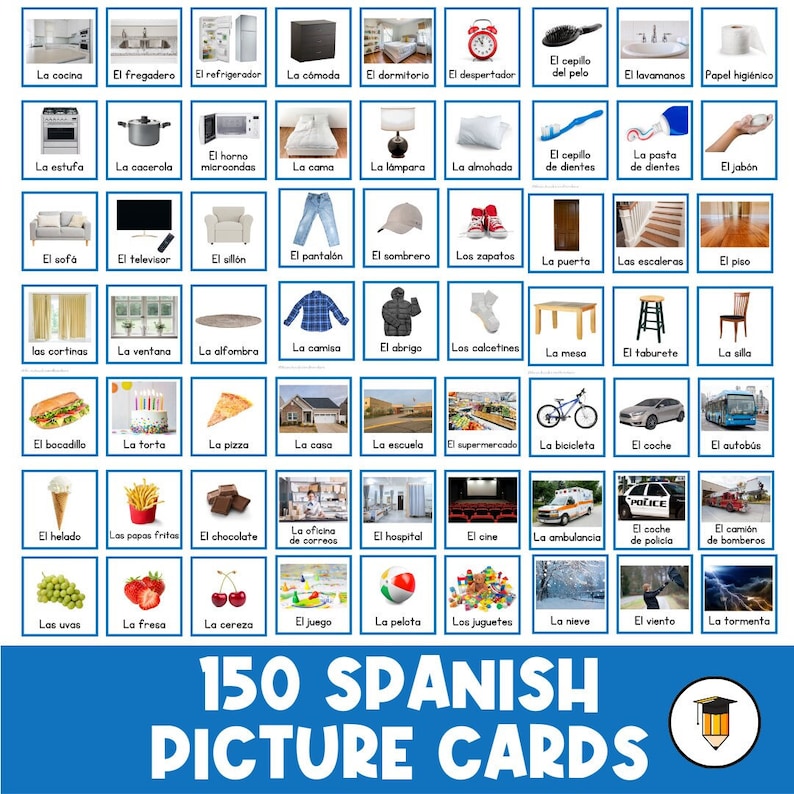 Spanish Vocabulary | Visual Aid | Flashcards | Objects | Task Card ...