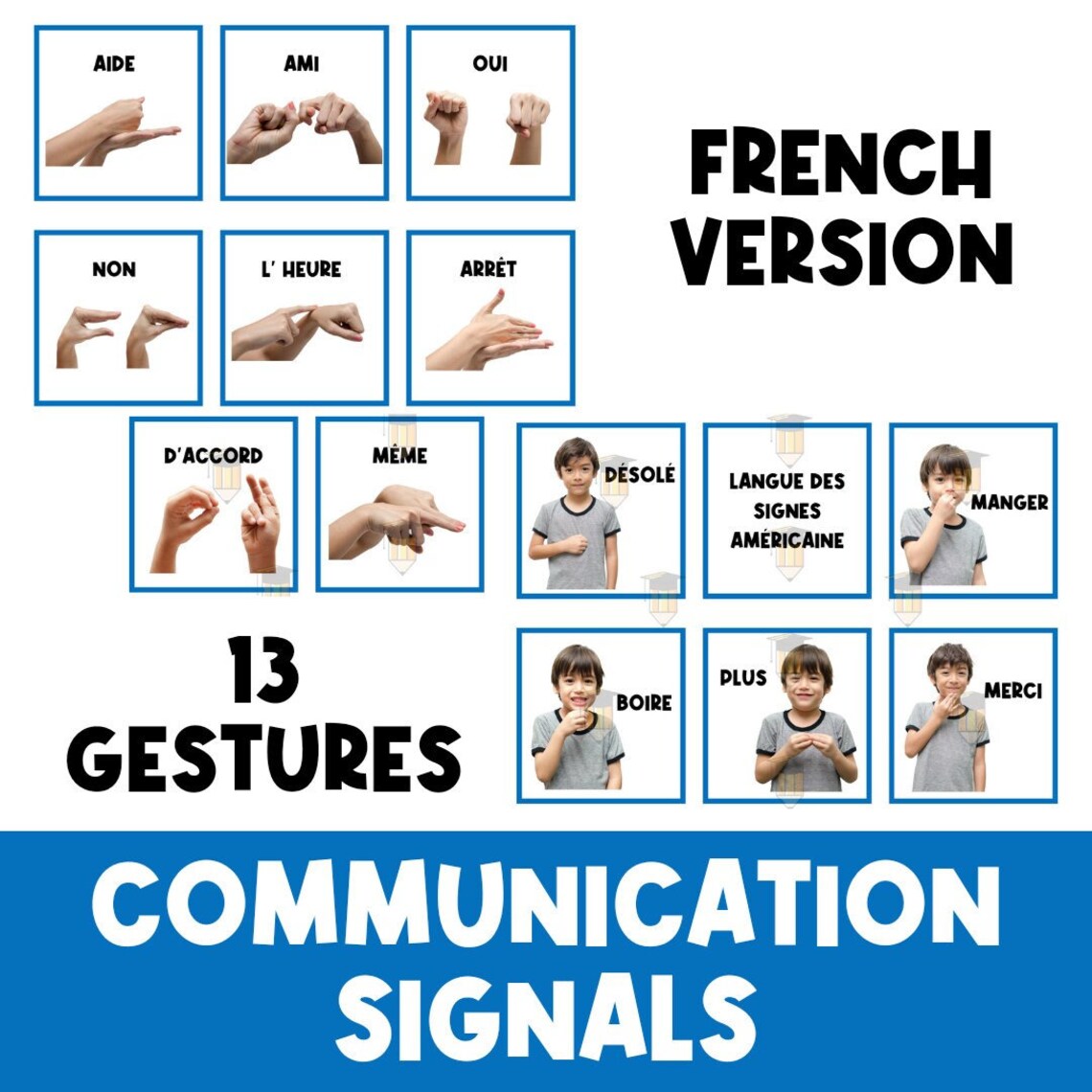 FRENCH ASL Hand Gestures Hand Signs Sign Language Flashcards ...