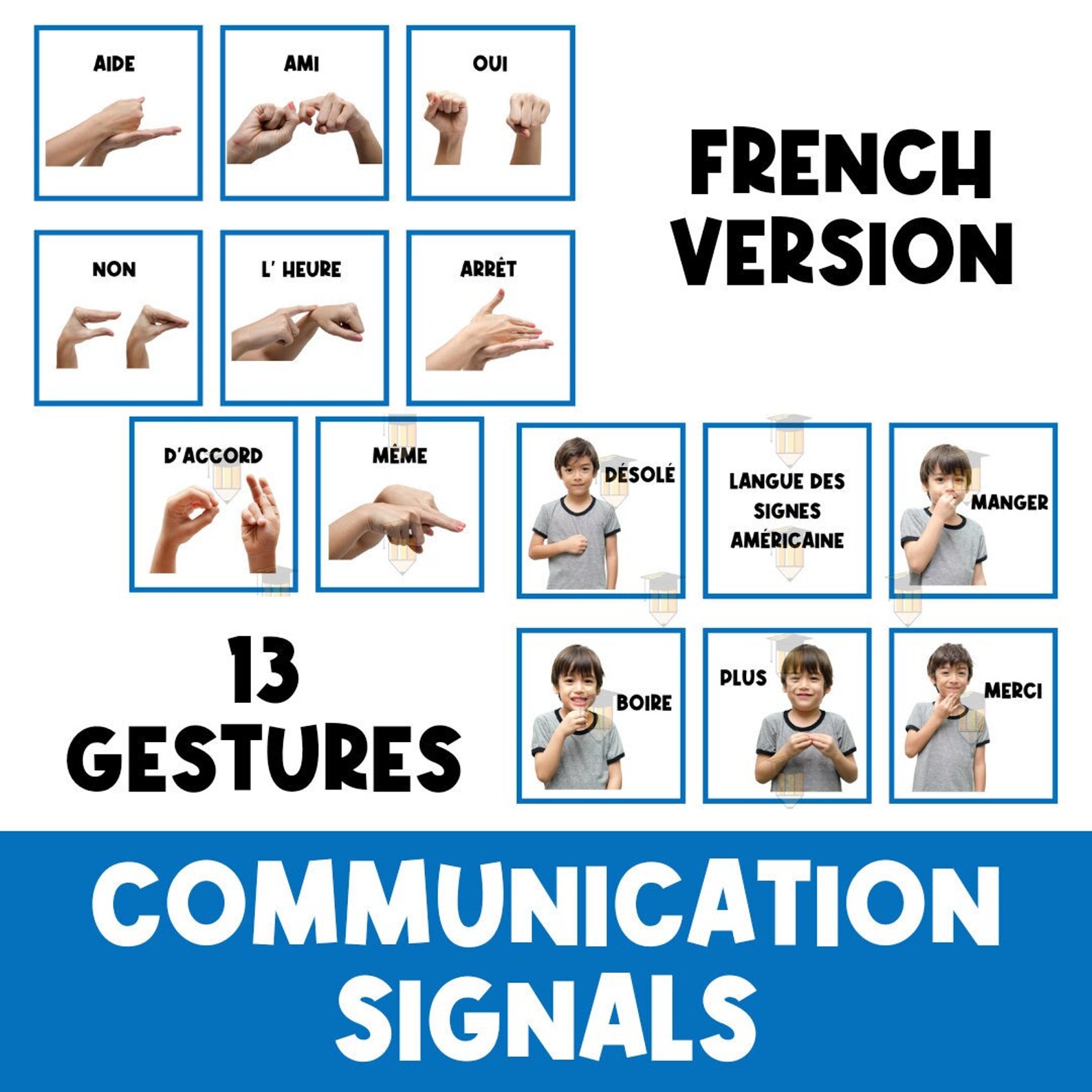 FRENCH ASL Hand Gestures | Hand Signs | Sign Language Flashcards | Communication | Flash Cards ...