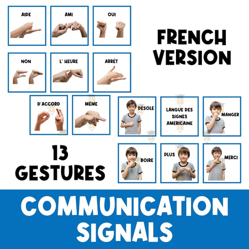 FRENCH ASL Hand Gestures Hand Signs Sign Language Flashcards ...