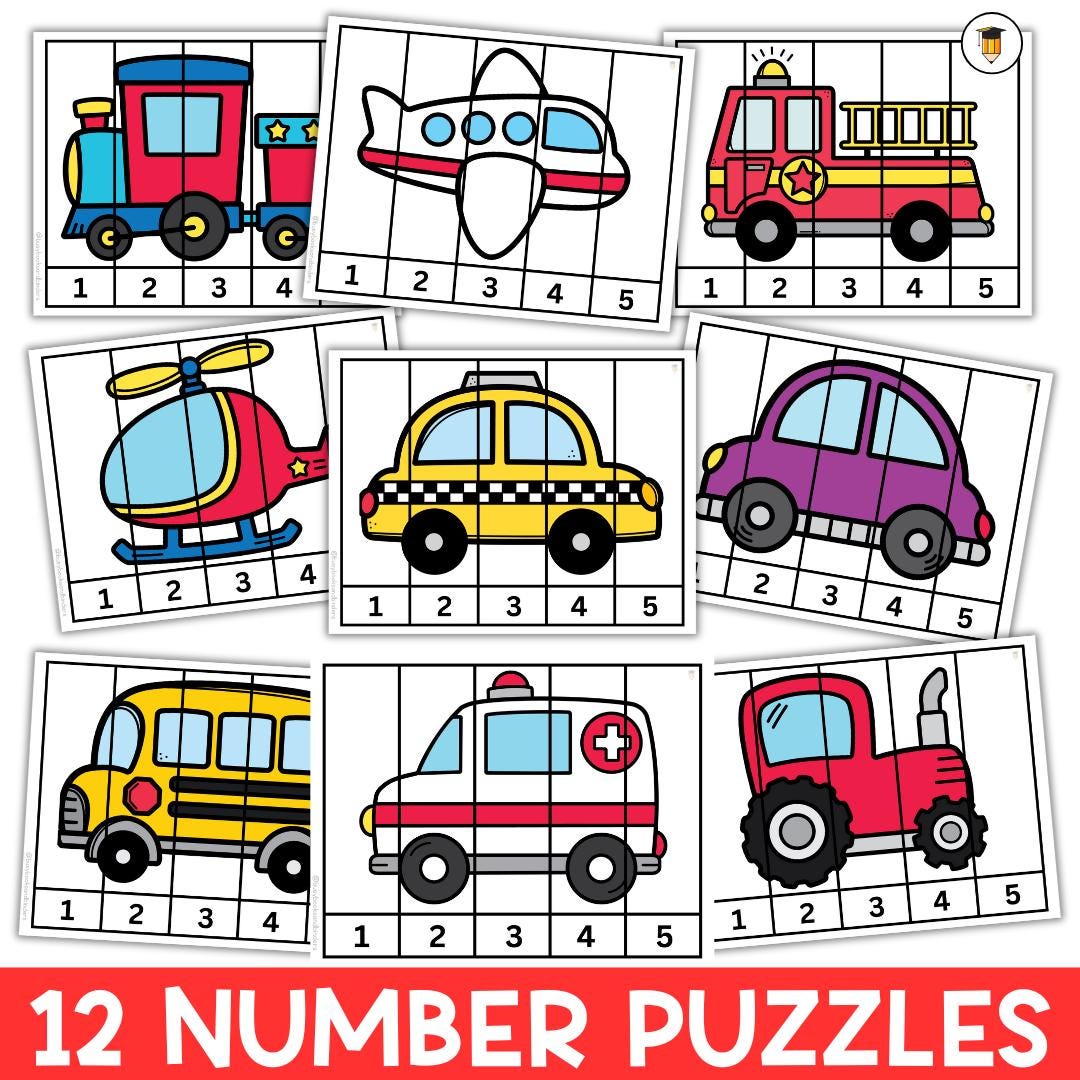 Preschool Puzzles | Cars | Vehicles | Transportation | Number Puzzles ...