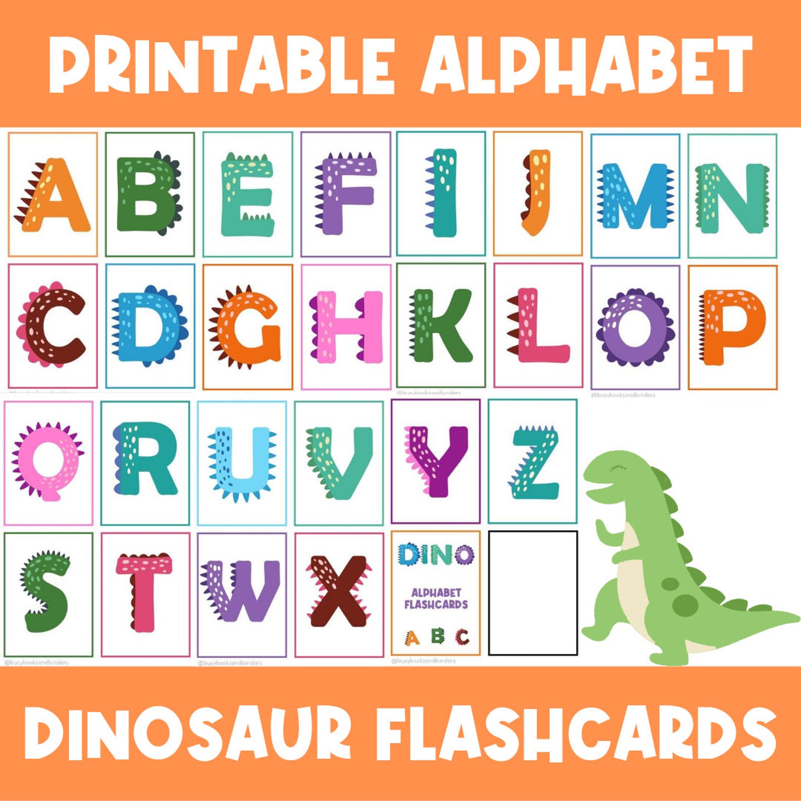 Dinosaur Alphabet Letters Flashcards Dinos Preschool Flash Cards ABC ...