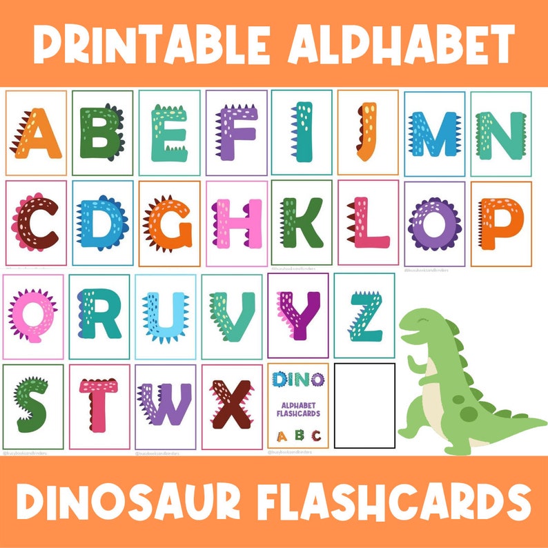 Dinosaur Alphabet Letters Flashcards Dinos Preschool Flash Cards ABC ...