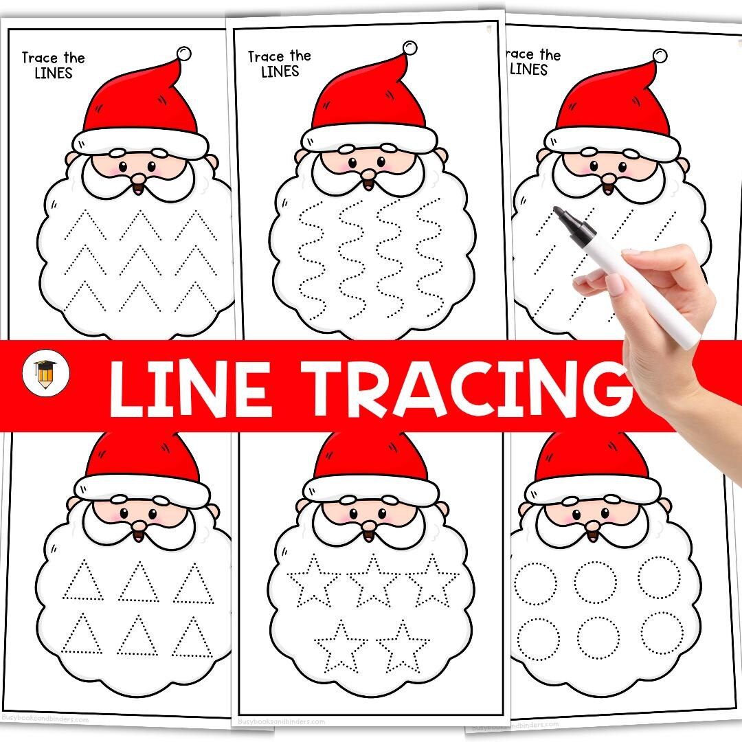 Christmas Line Tracing Worksheets | Christmas Busy Book | Christmas ...