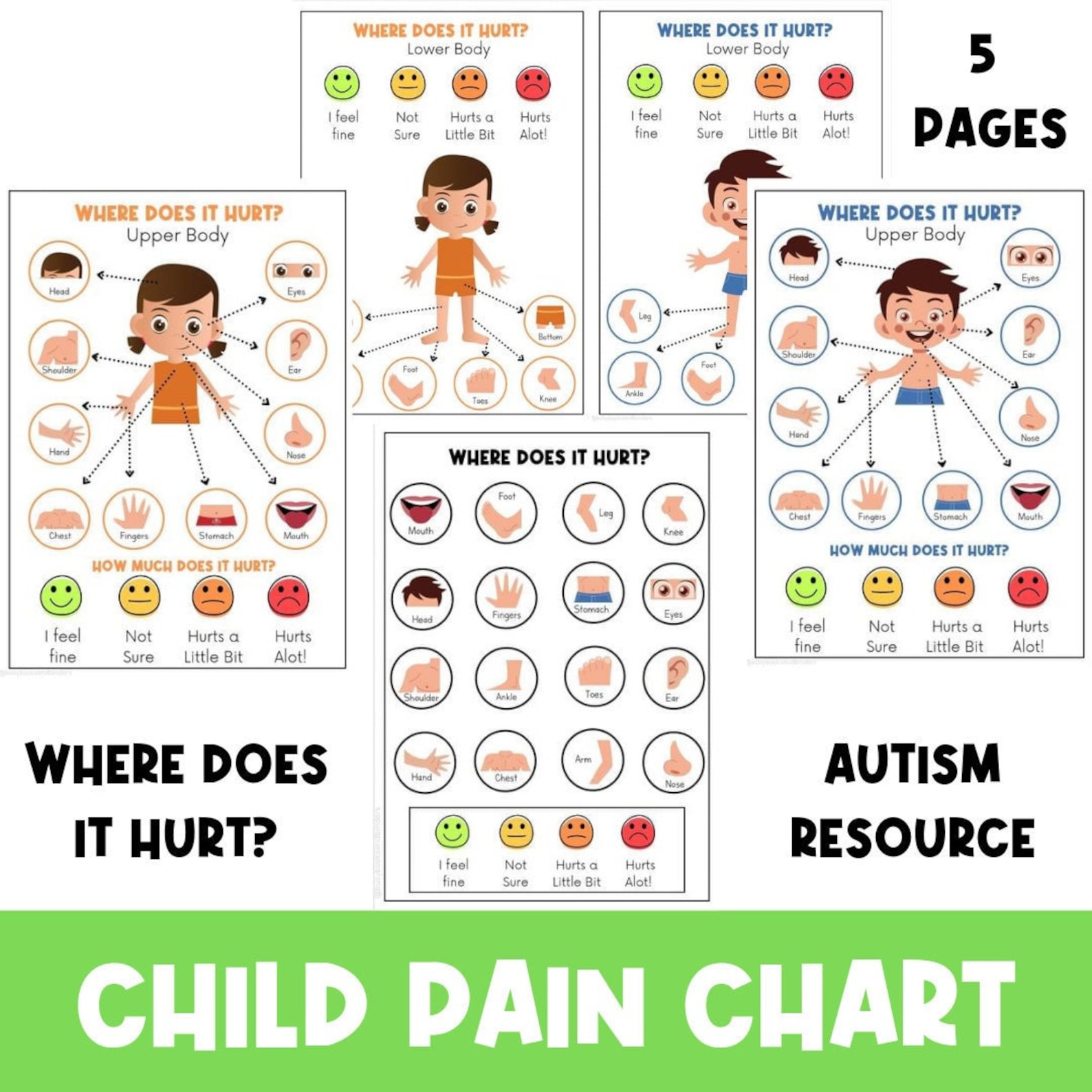 WHAT HURTS BUNDLE Child Pain Chart Visual Aid Non Verbal - Etsy