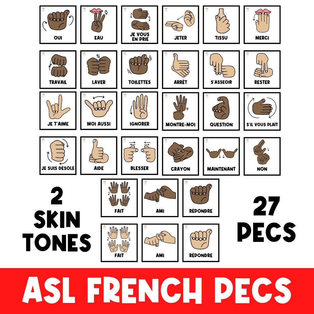 FRENCH ASL PECS | Hand Signs | Sign Language Flashcards | Communication ...