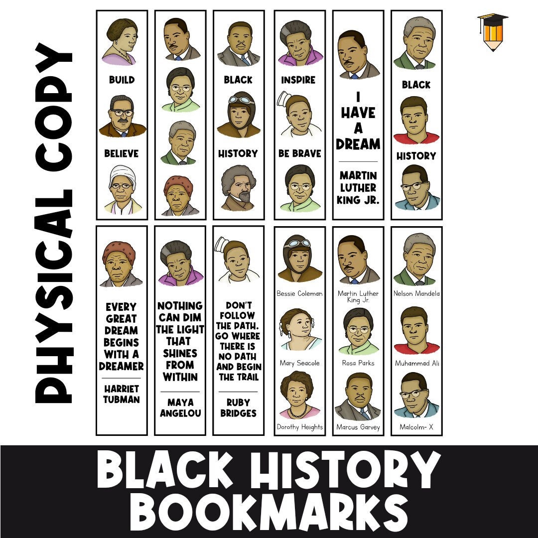 PHYSICAL COPY: 24 BOOKMARKS | Black History Bookmarks | Black History ...