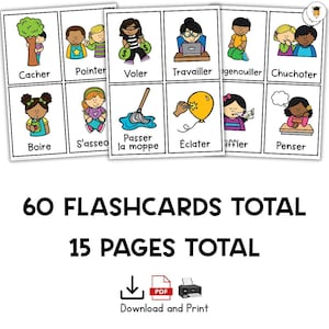 60 French Verbs Flashcards | Picture Cards | Action Verbs | Language ...