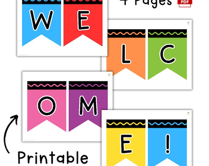 Welcome Back Crayon Design Printable Banner - Back to School - Instant ...