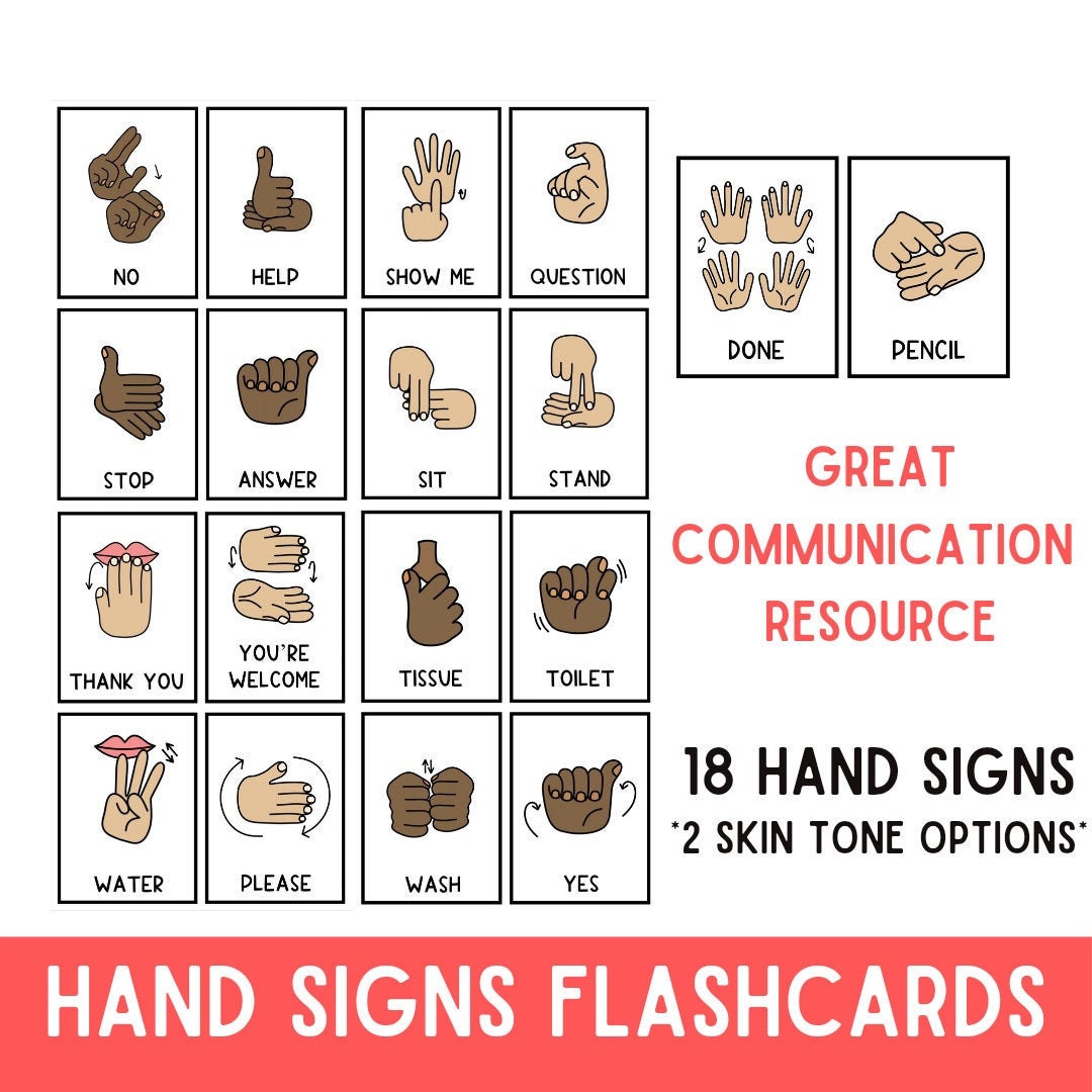 Hand Signs Sign Language Flashcards Communication Flash | Etsy Canada