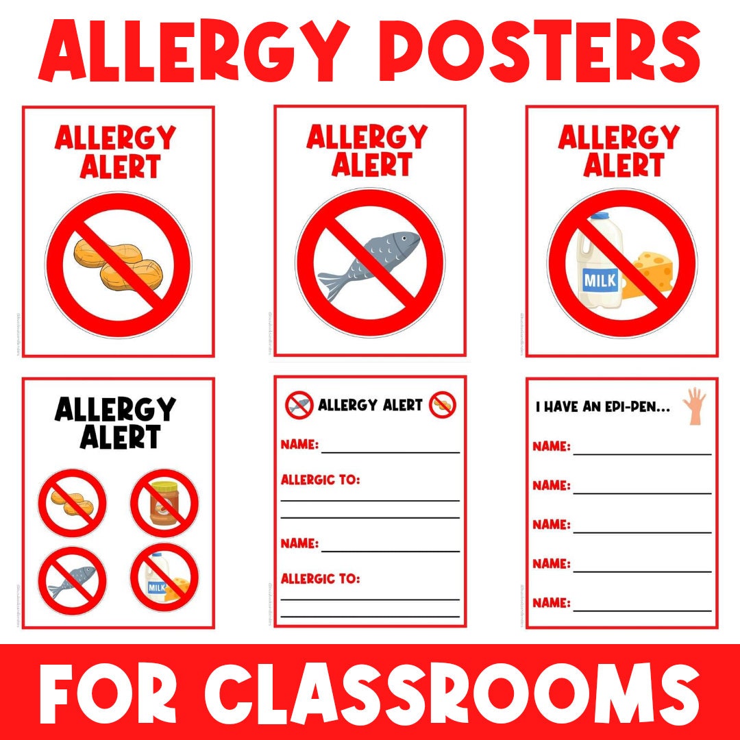 Allergy Alert Classroom Poster Signs Decor Visual Printable Signs