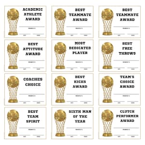 BASKETBALL AWARDS | Printable Team Awards | Basketball Gifts ...