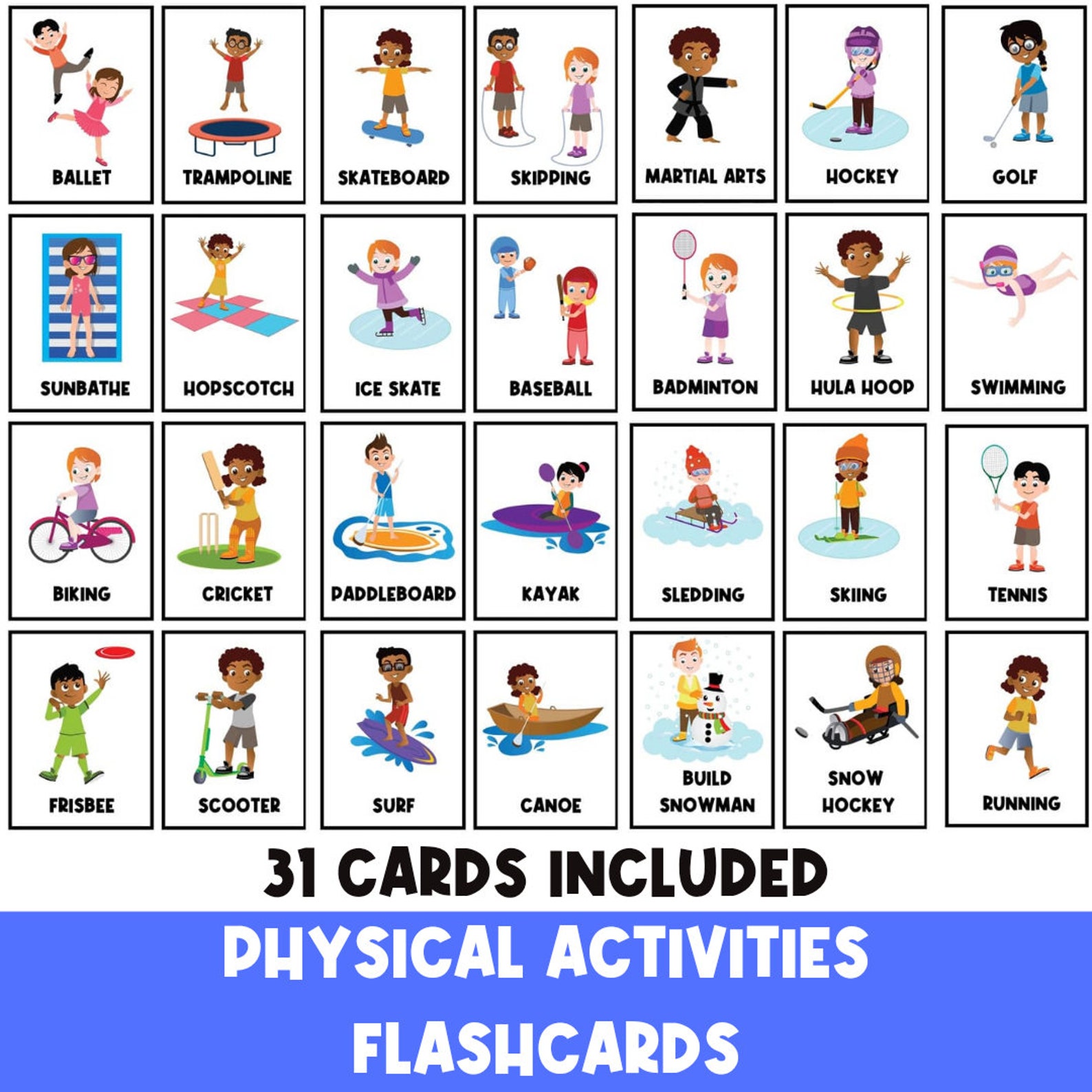 Sports Fitness Flashcards | Kids Exercises | Flash Cards for Kids ...