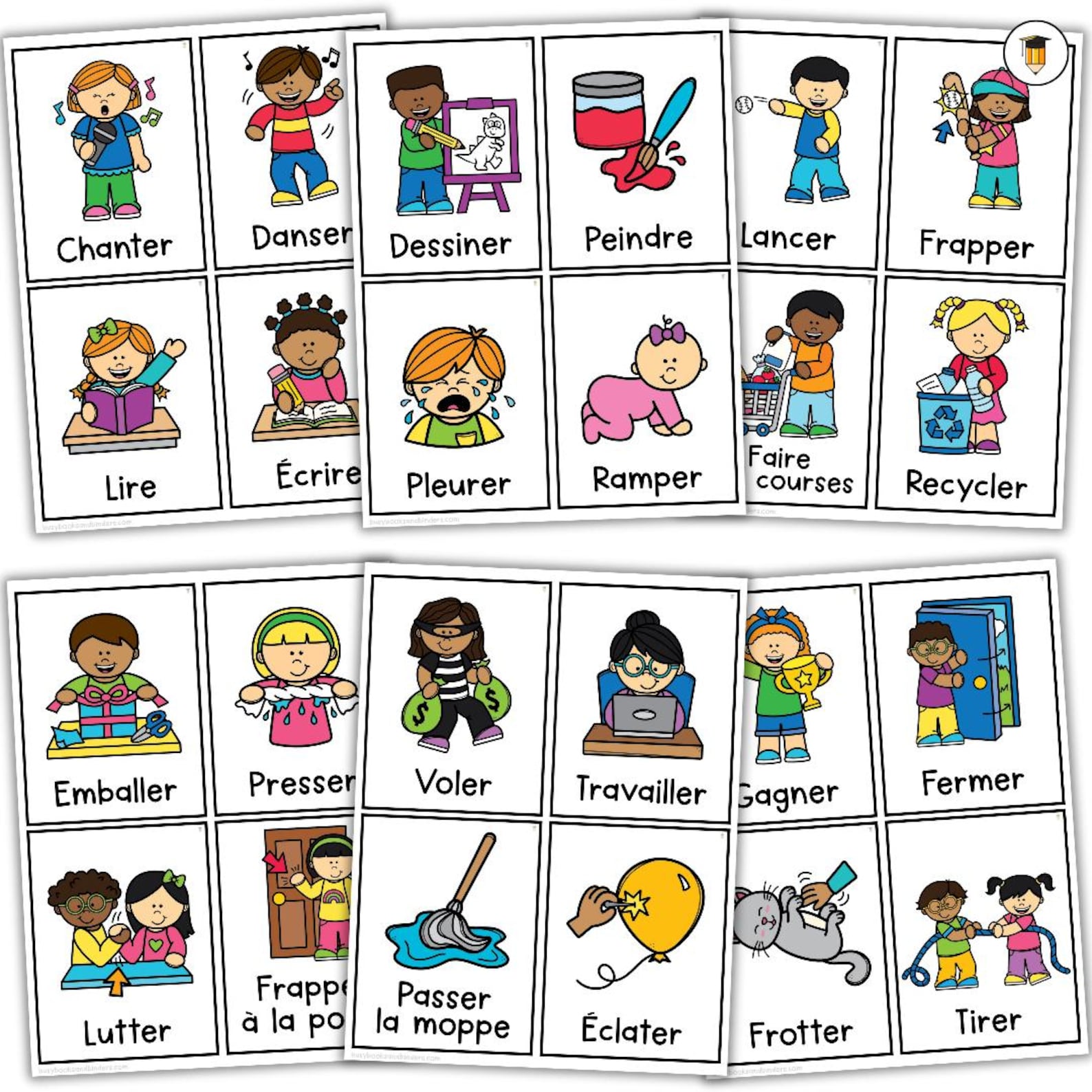 60 French Verbs Flashcards | Picture Cards | Action Verbs | Language ...