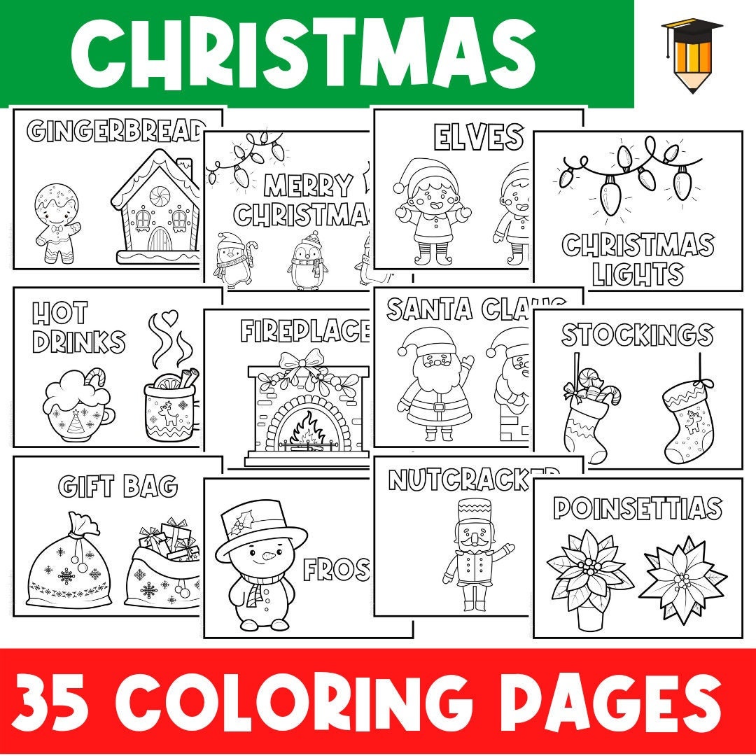 35 CHRISTMAS COLORING PAGES Activity Bundle Christmas Busy - Etsy