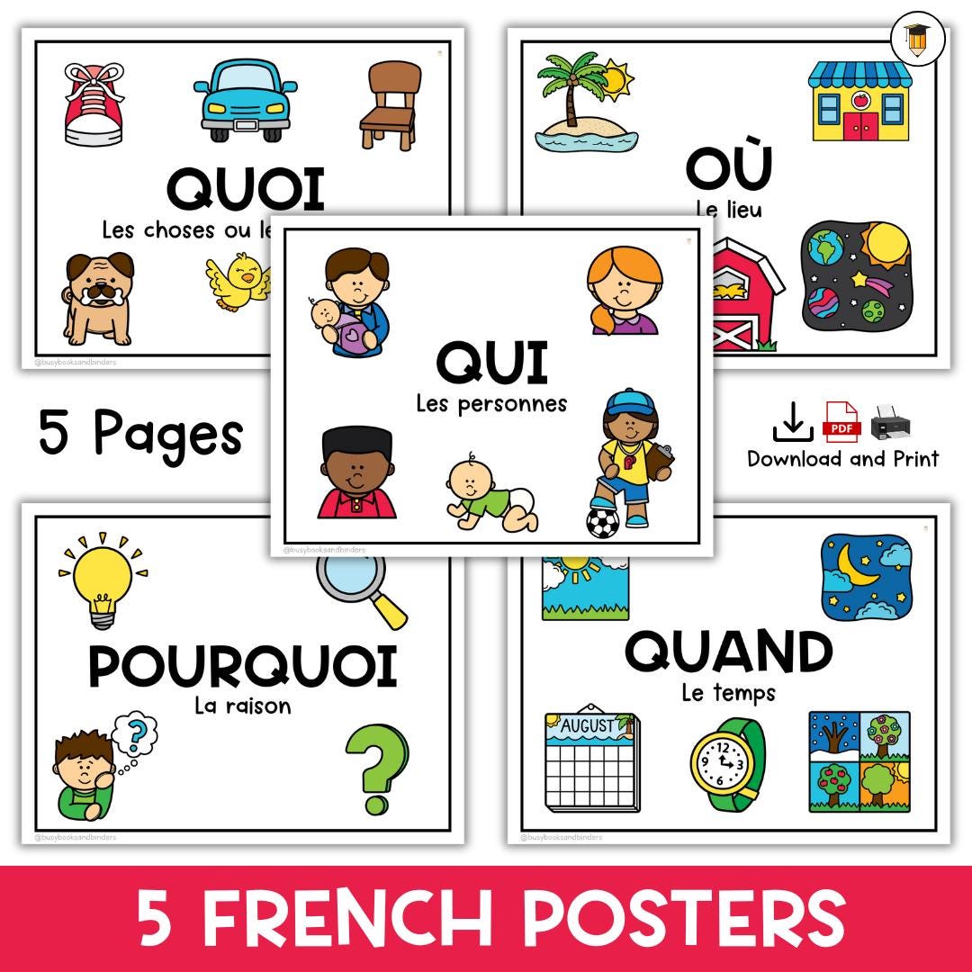 FRENCH: the 5 W's | WH Questions | Who What Where Why When | Speech ...