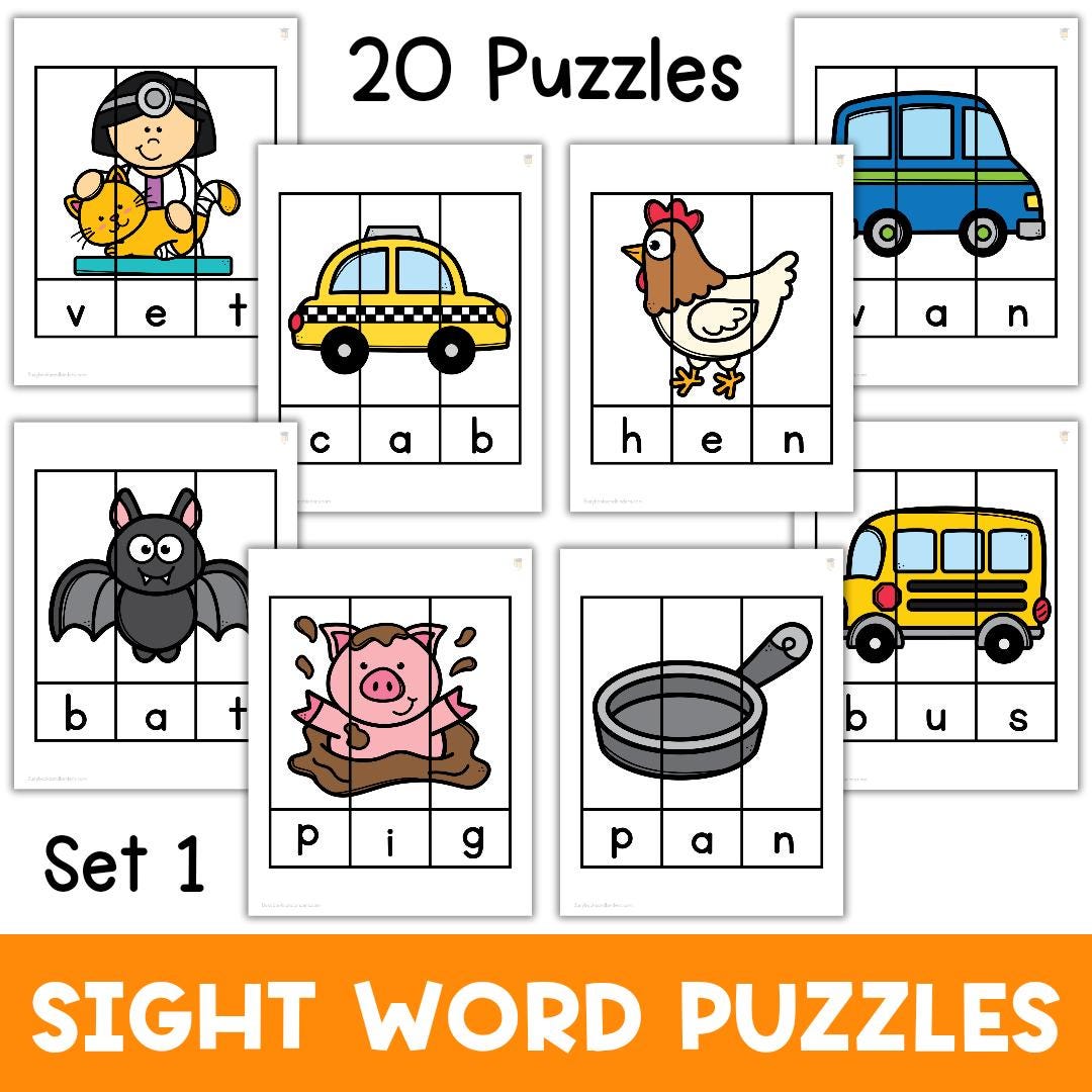 CVC Sight Word Puzzles | Printable Kindergarten Puzzles | Preschool ...