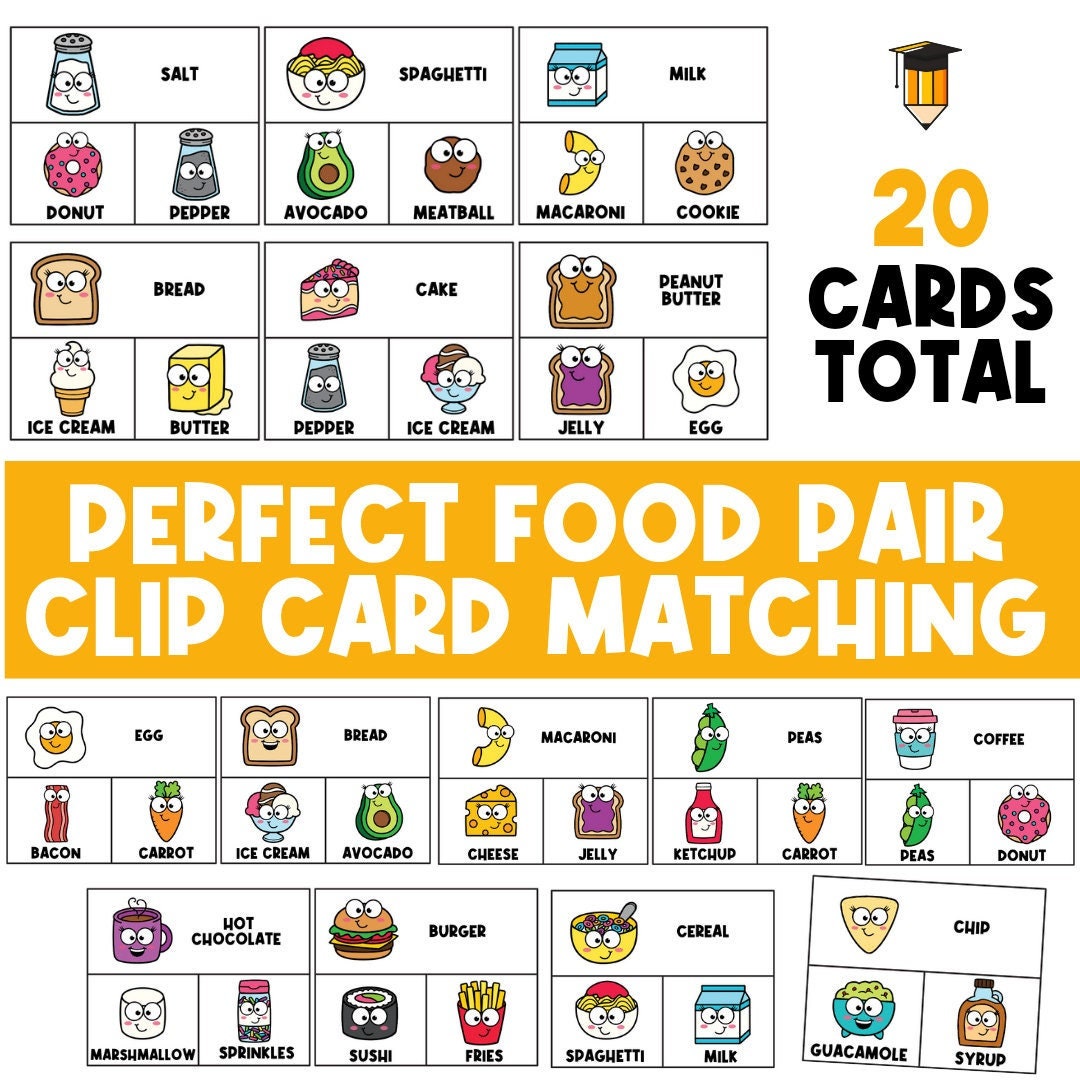 FOOD PAIR MATCHING | Clip Cards | Flashcards | Matching Activities ...