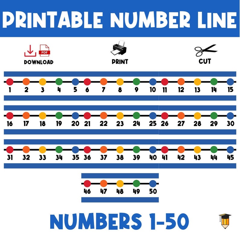 NUMBER LINE Classroom Decor Math Wall Number 1-50 - Etsy