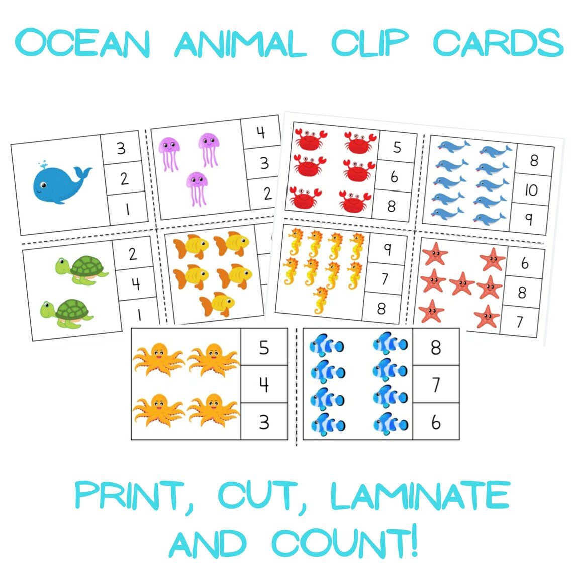 Ocean Animal Count and Clip Cards Busy Book Counting - Etsy