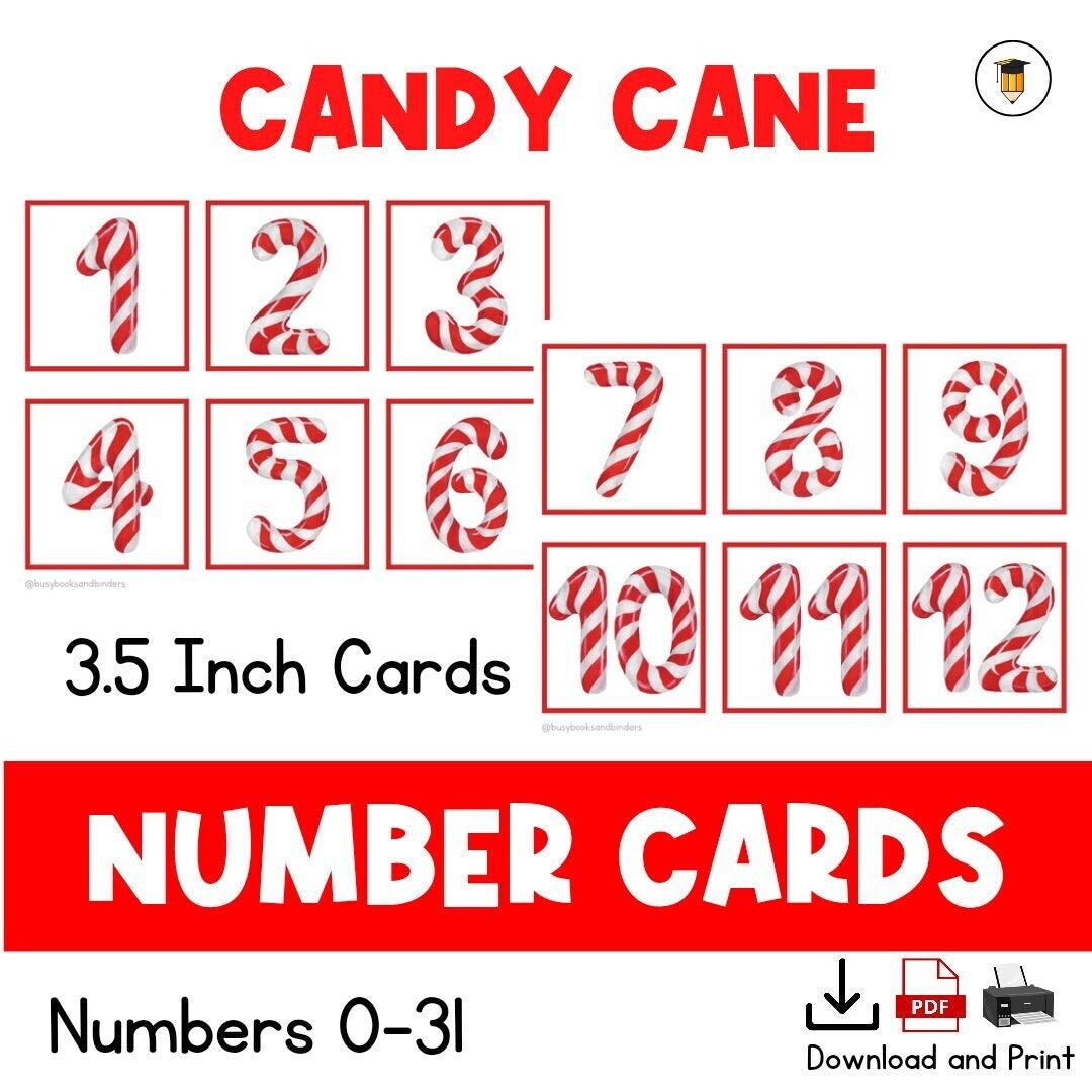 Number Cards | Candy Cane | Christmas Numbers | Calendar Cards | Pocket ...