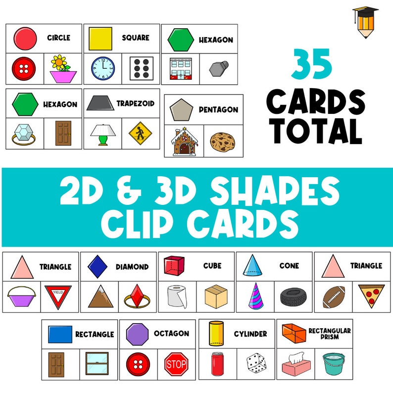 SHAPES CLIP CARDS 2D Shapes 3D Shapes Math Worksheets - Etsy