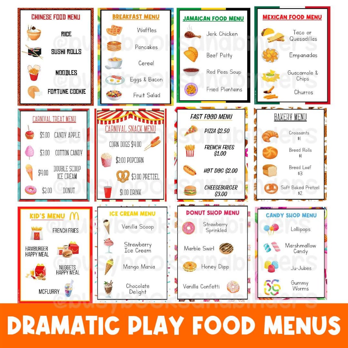 Printable Food Menus Dramatic Play Restaurant Menu - Etsy