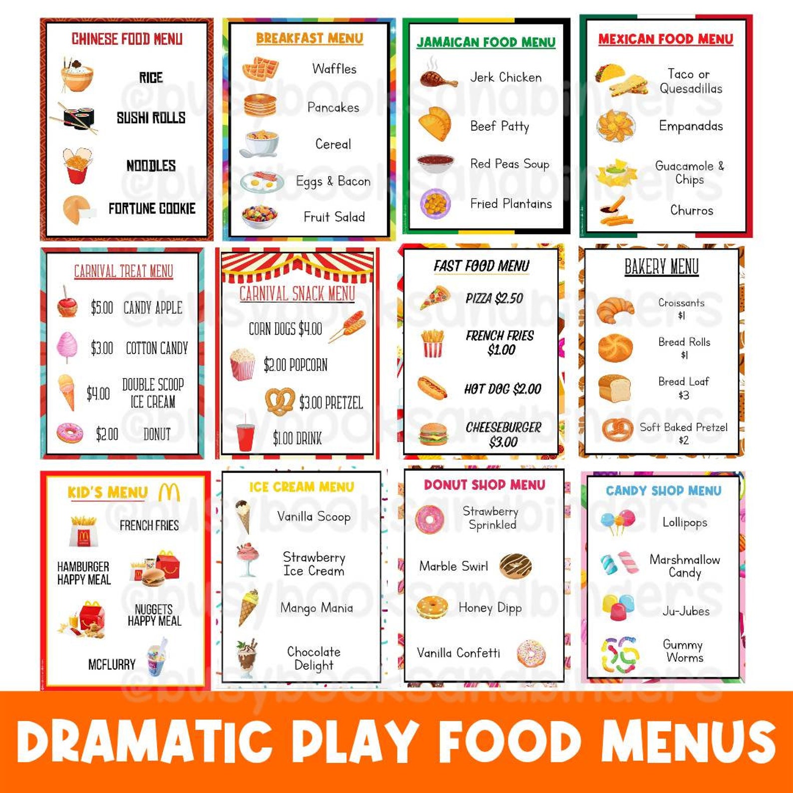 Printable Food Menus Dramatic Play Restaurant Menu - Etsy