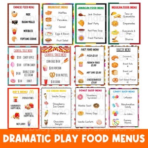 Printable Food Menus | Dramatic Play | Restaurant Menu | Shopping ...