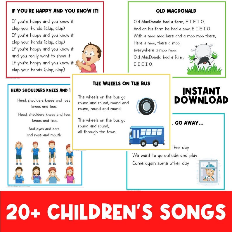 NURSEY RHYMES BUNDLE Song Lyrics Toddler and Preschool - Etsy