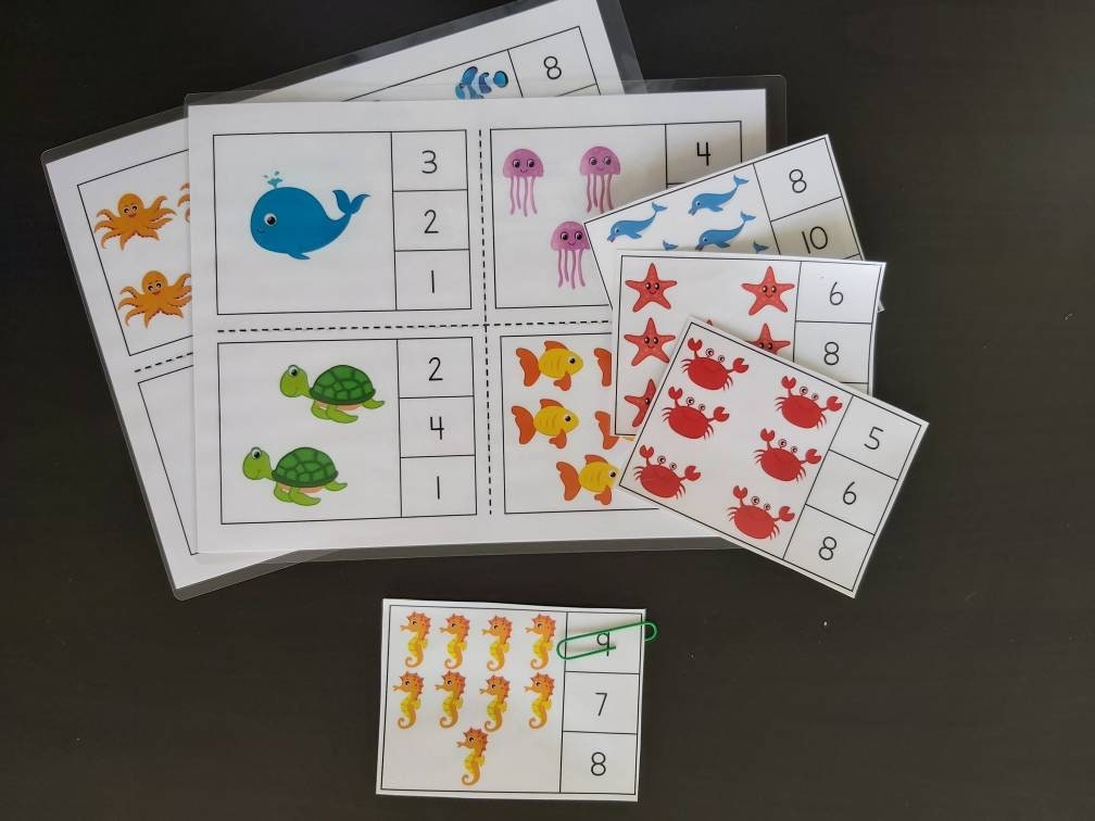 Ocean Animal Count and Clip Cards Busy Book Counting - Etsy