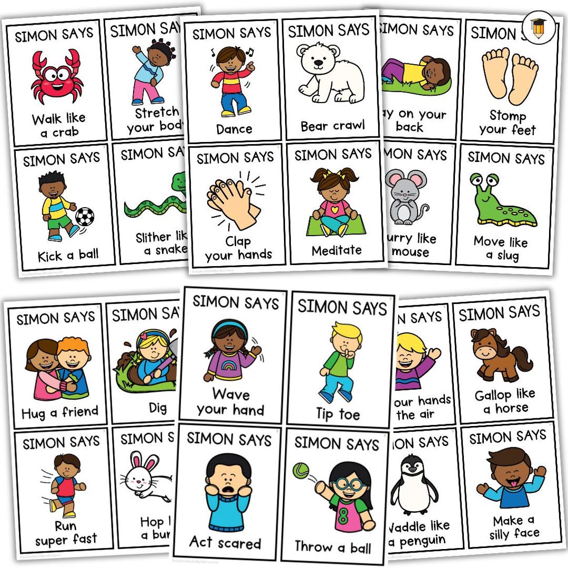 30 SIMON SAYS | Movement | Kids Exercises | Flash Cards for Kids | Yoga ...