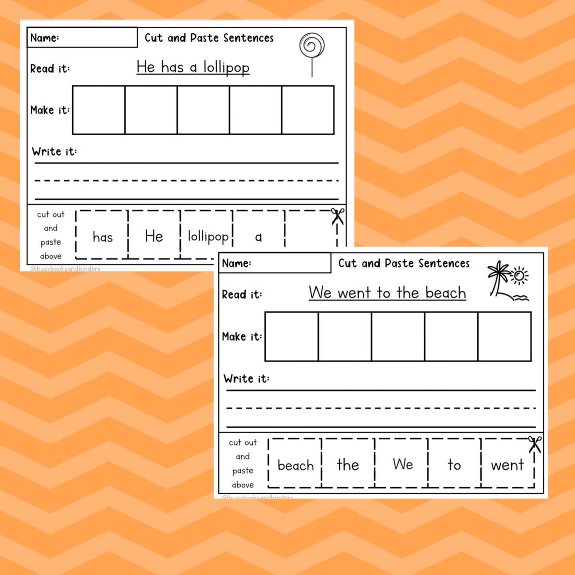 Kindergarten Cut and Paste Worksheet Bundle ONE Reading - Etsy